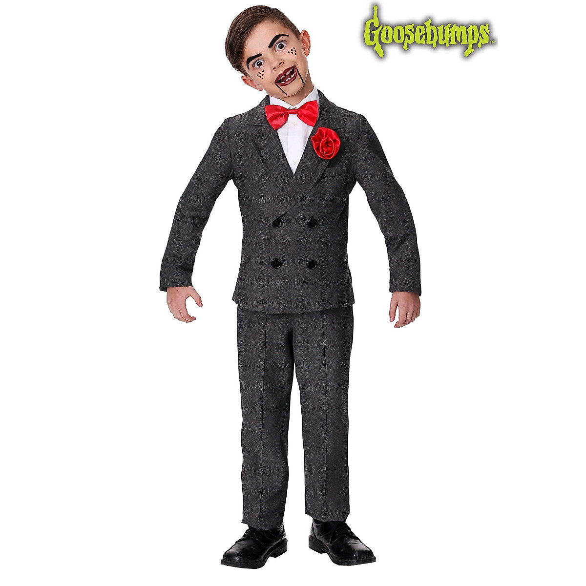 Goosebumps Kids Slappy Costume for Boys, Night of The Living Dummy Costume, Ventriloquist Doll Halloween Outfit Gray