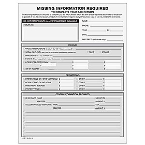 Missing Information Form with Checklists, 50/Pk