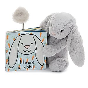 Jellycat If I were a Rabbit Board Book and Bashful Grey Bunny Stuffed Animal, Medium 12 inches