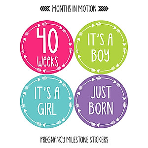 Months In Motion Pregnancy Weekly Belly Growth Stickers - Week to Week Pregnant Expecting Photo Prop - Maternity Keepsake - Baby Bump - Large Set of 36 Weekly Photo Sticker