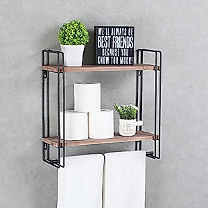 Industrial Bathroom Shelves with Towel Bar,24 inch Rustic Racks for Bathroom,2 Layers Farmhouse Rack Over Toilet,Pipe Wall Mounted,Home Decor Floating Holder (Gray)