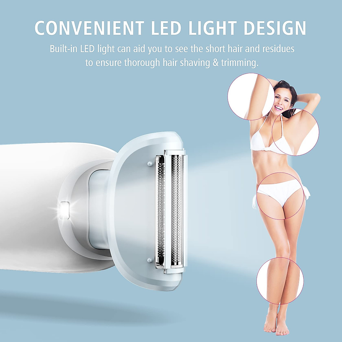 Electric Razors for Women, RenFox Electric Shaver for Women with LED Light, Body Hair Removal for Legs Underarms Pubic Hair Rechargeable Painless 3-Blades Wet Dry Use Bikini Razor with Base - Blue