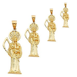 14k Yellow Gold High Polish Small to Extra Large Religious Santa Muerte Charm Pendant (TGDJ-2507 (3.5 Inch))
