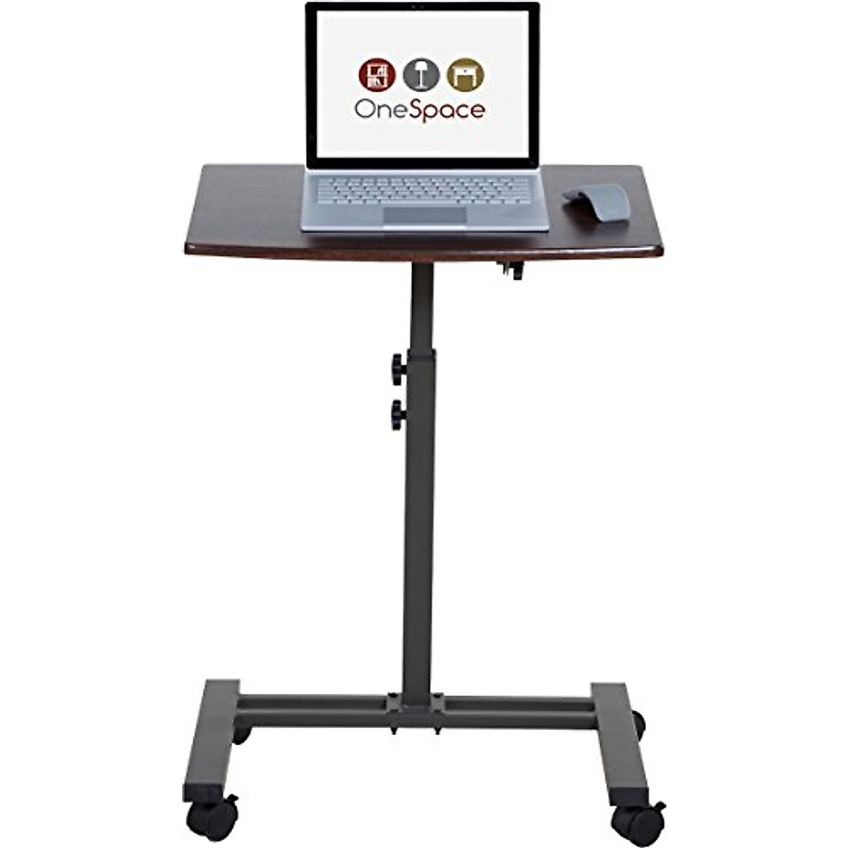 OneSpace Angle and Height Adjustable Mobile Laptop Computer Desk, Single Surface, Dark Walnut