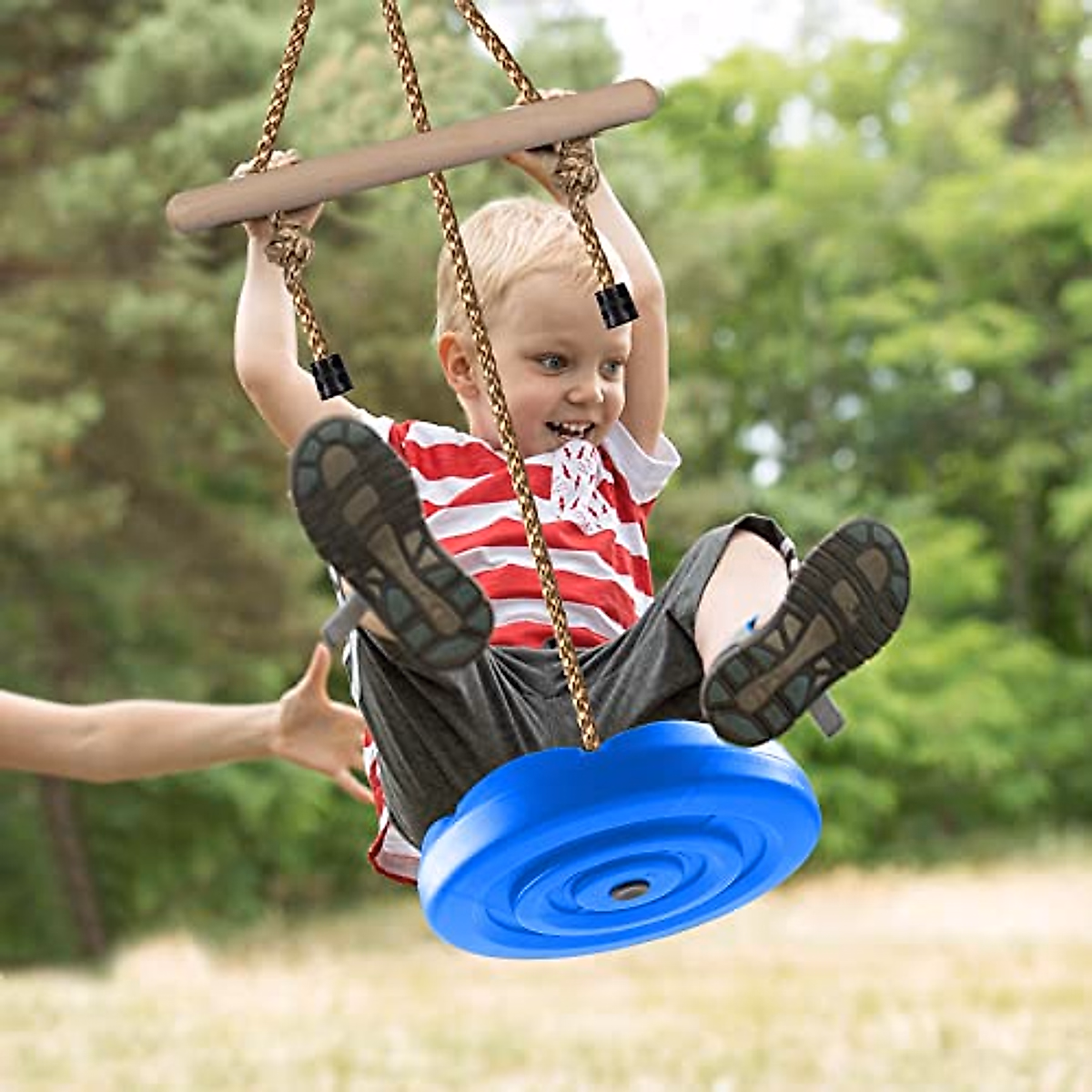 Disc Swing for Kids, Swing Set Accessories, KINSPORY 7FT Height Adjustable Gym Monkey Bars, Tree Swing for Backyard, Outdoor Play Equipment - Blue