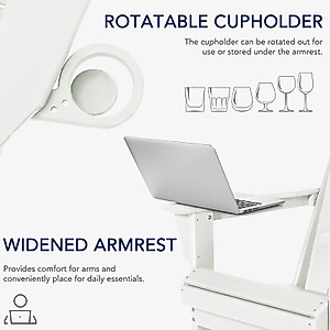 ABCPATIO Folding Adirondack Chair with Footrest - Outdoor Weather Resistant Plastic Adirondack Chairs with Detachable Ottoman, Stackable Seating with Cup Holder for Patio (Seat Width 21.6",White)