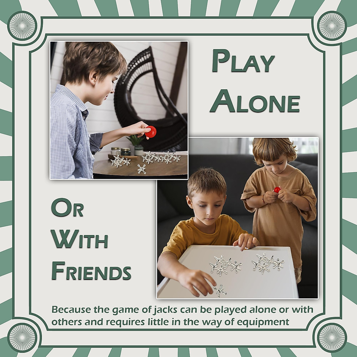 Home-X Jacks Game - Old School Jax Game with Red Rubber Bouncy Ball - Jacks Game with Ball Classic, Fun Game Gift of Jacks for Party Favor, Christmas Party - Kids, Adult, Vintage Retro Board Game