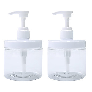 Cosywell Pump Bottle Dispenser Plastic Refillable Bottles Wide Mouth Jar Style Empty Bathroom Shower Containers for Lotion Shampoo Conditioner (Clear, 2X 500ml)