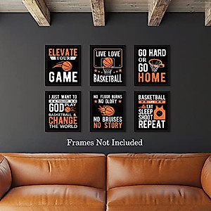 LHIUEM Motivational Basketball Poster Prints,Set of 6(Unframed,8”X10”),Inspirational Sport Quotes Wall Art Print for Men Boys Bedroom Living Room Home Decor