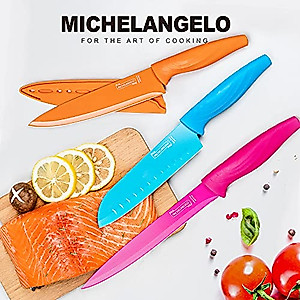 MICHELANGELO Kitchen Knife Set 10 Piece, Rainbow Knife Set for Kitchen, High Carbon Stainless Steel Kitchen Knives Set, Dishwasher Safe, Colorful Knife Set- 5 Knives and 5 Knife Covers