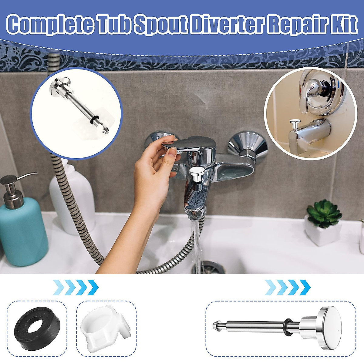 2 Set Tub Spout Diverter Repair Kit Universal Shower Diverter Repair Kit, Includes 2 Diverter Valve Stems, 2 Cup Seals and 2 Gates, Bathroom Bathtub Leaky Faucet Repair Replacement Parts