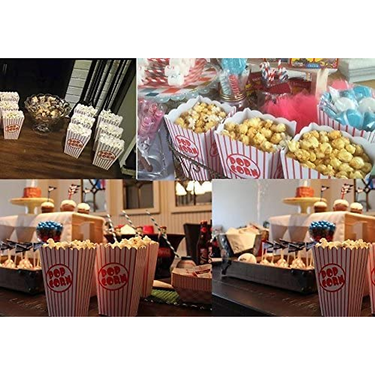 Bekith 100 Pack Paper Open-Top Popcorn Box, Popcorn Containers Striped Red and White, Great for Movie Theater Carnival Party