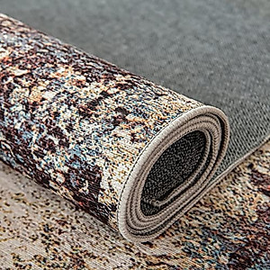 OIGAE Washable Rug 5x7, Abstract Modern Area Rugs with Non-Slip Backing, Non-Shedding Floor Mat Throw Carpet for Living Room Bedroom Kitchen Laundry Home Office, Gold/Brown