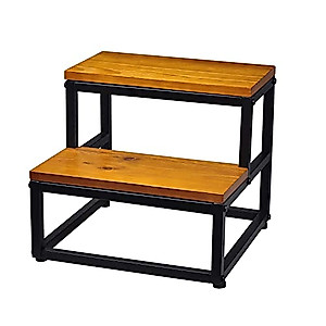 Wooden Step Stool for Adults with 400lb Load Capacity -Assembly Required(Teakwood)