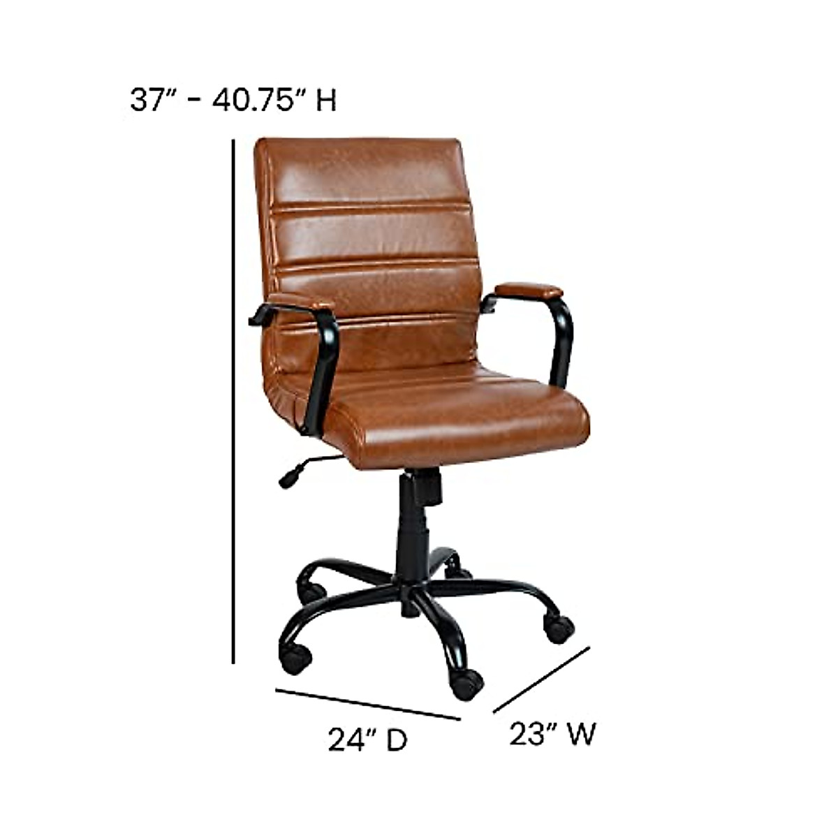 Flash Furniture Whitney Mid-Back Desk Chair - Brown LeatherSoft Executive Swivel Office Chair with Black Frame - Swivel Arm Chair