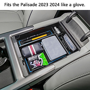 EDBETOS Center Console Organizer Compatible with Hyundai Palisade 2023 2024 Accessories Insert Tray Interior Secondary Armrest Storage Glove Box Divider ABS Material, (Not for 2020-2022), Blue Trim