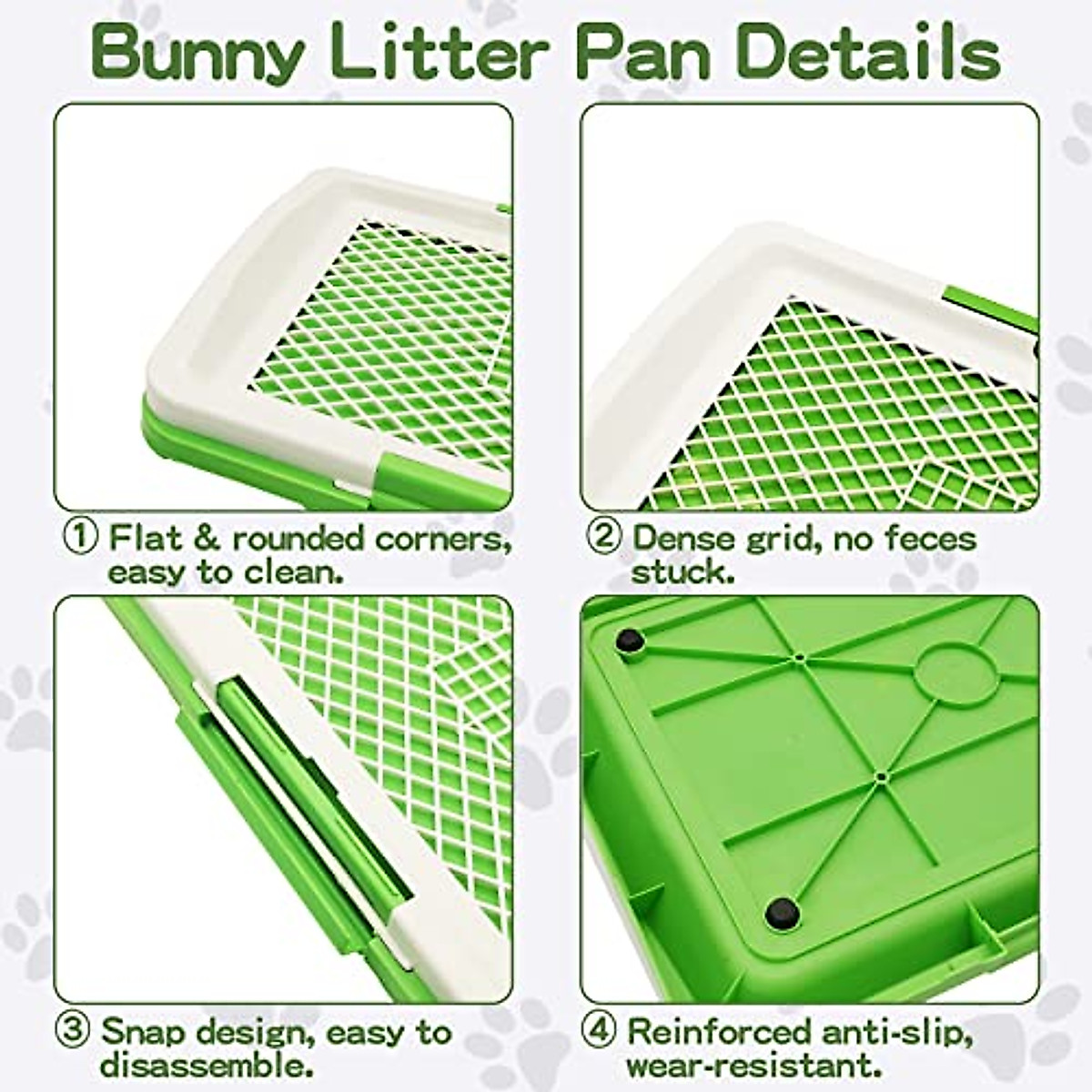Fhiny Rabbit Litter Pan with 6 PCS Disposable Pee Pads, Guinea Pig Litter Box Plastic Small Animal Corner Potty Trainer for Bunny Guinea Pig Ferret Chinchilla Puppy