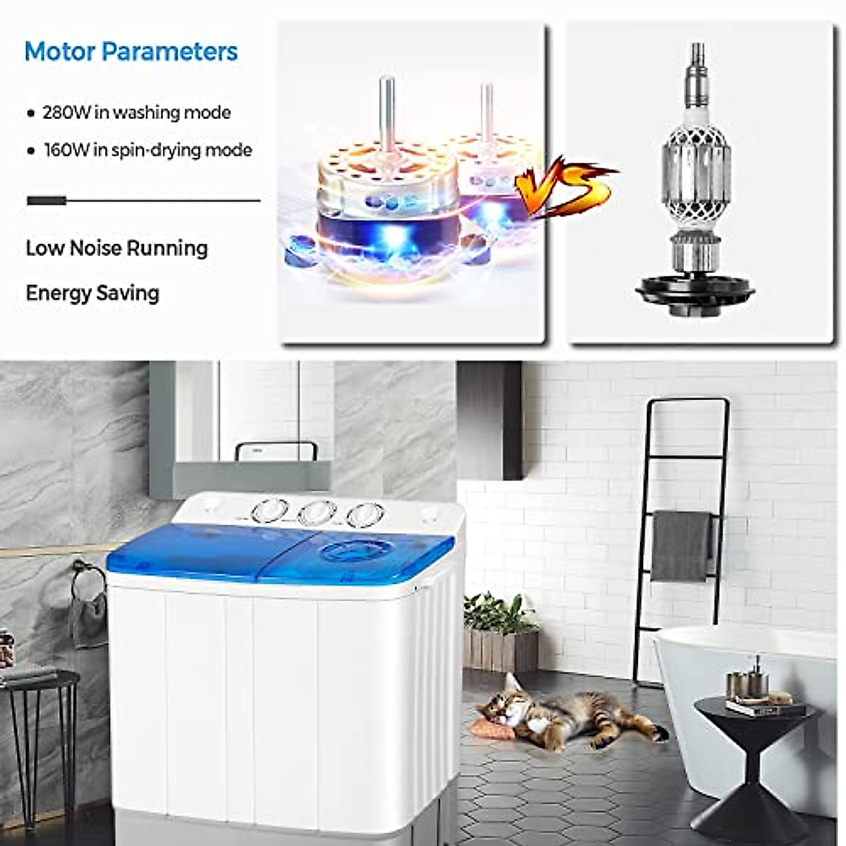 Portable Washing Machine, 2 in 1 Laundry Washer and Dryer Combo, 28lbs Capacity 18 lbs Washing 10 lbs Spinning, Timer Control, Drain Pump, Dorm Apartment Semi-Automatic Twin Tub Mini Washer (blue)