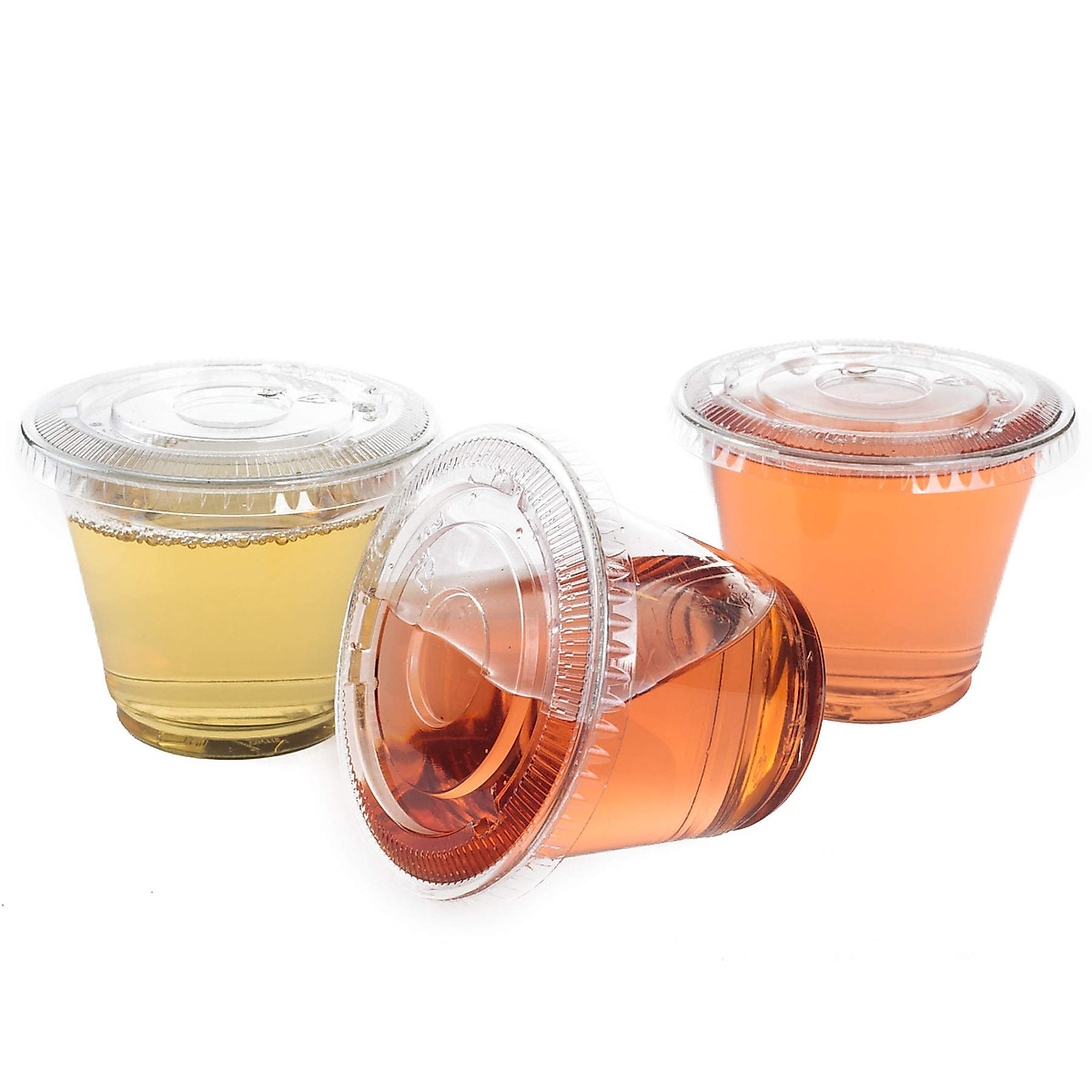 Golden Apple, 9oz-30sets Clear Plastic Cups with Clear Flat no Hole lids…