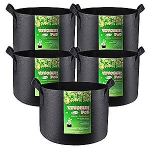 VIVOSUN 5-Pack 5 Gallon Grow Bags Heavy Duty 300G Thickened Nonwoven Plant Fabric Pots with Handles