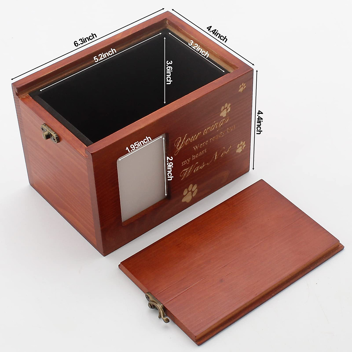 Pet Urns for Dog or Cat Ashes, Pet Cremation Urns with Photo Frame, Pet Memorial Keepsake Cat or Dog Memory Box with Black Flannel as Lining, Loss Pet Sympathy Remembrance Gift(Wooden)