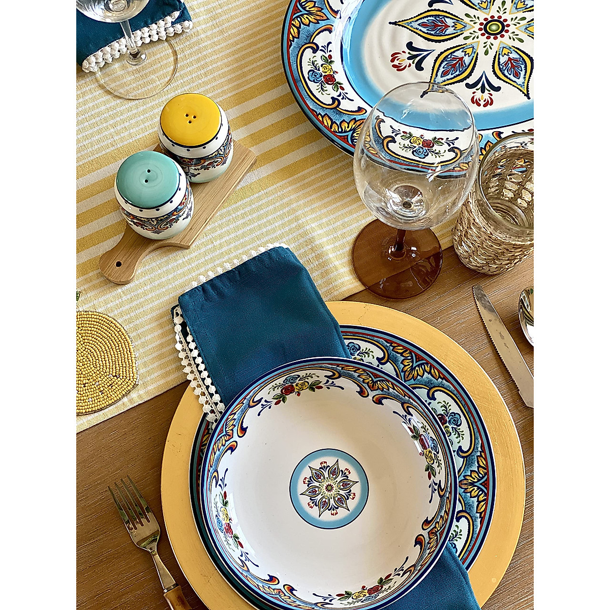 Euro Ceramica Zanzibar 8-Piece Dinnerware Set | Fine Kitchenware | Floral Multicolor Design Stoneware Tableware Service For 4,Large