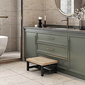 Wooden Step Stools for Adults & Kids, 500 Lbs Capacity, Heavy Duty Wide Wooden Stepping Stools for Kitchen, Bedroom, Living Room, Bathroom with Non-Slip Pads, Bed Steps for High Beds, Metal (Walnut)