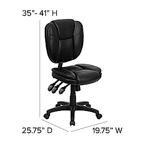 Flash Furniture Caroline Mid-Back Black LeatherSoft Multifunction Swivel Ergonomic Task Office Chair with Pillow Top Cushioning