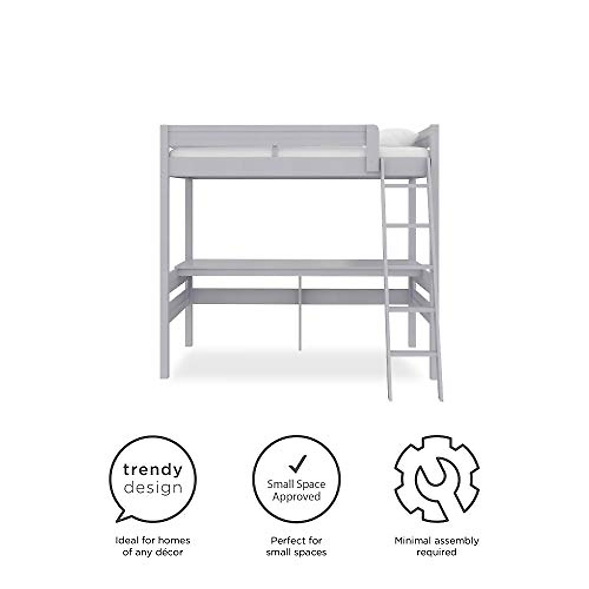 DHP Dorel Living Harlan Wood Bed with Ladder and GuardRail, Twin, Gray Loft
