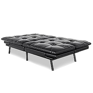 Fangflower Futon Sofa Bed, Faux Leather Memory Foam Couch, Foldable Convertible Sleeper Loveseat, Daybed for Living Room, Black