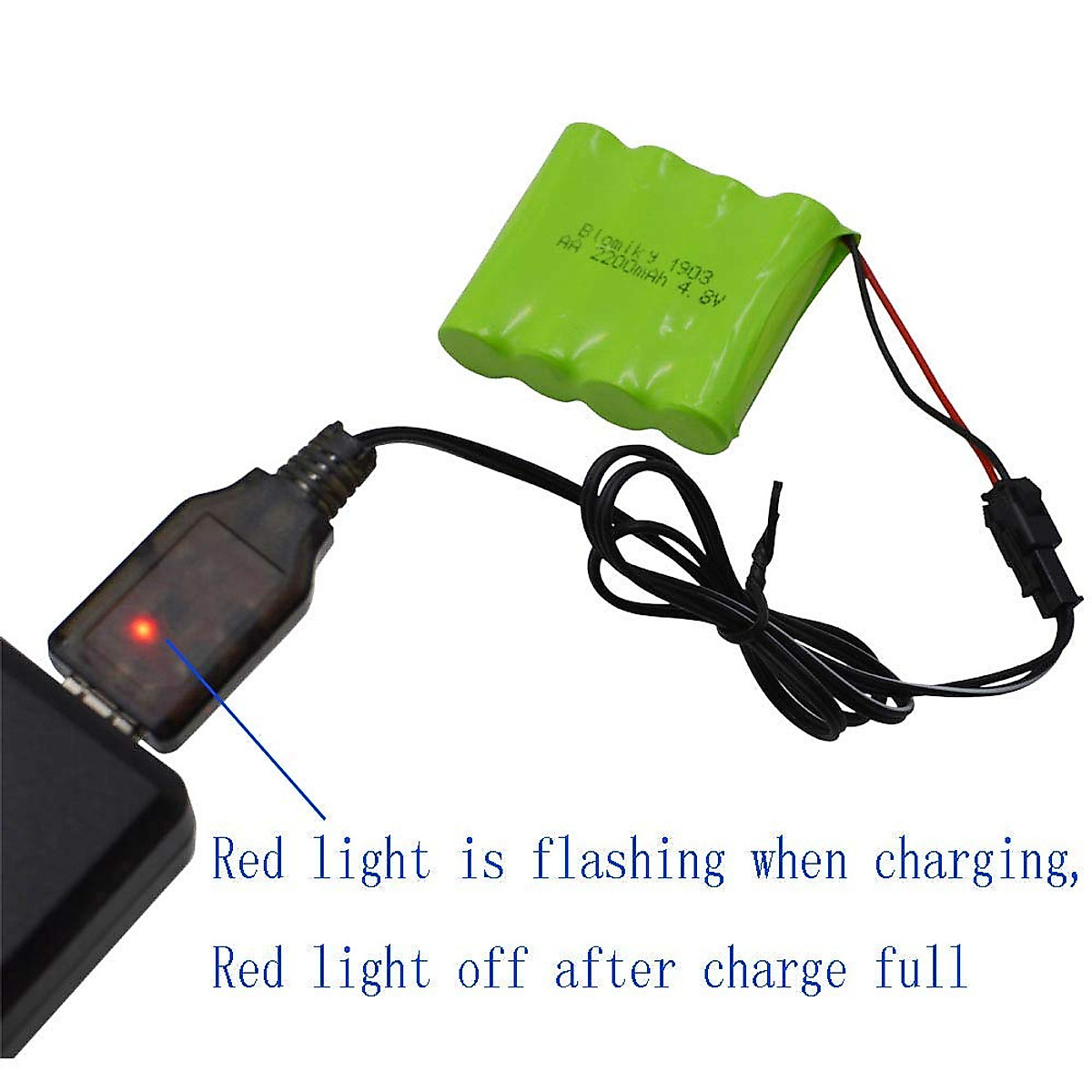 Blomiky 2 Pack 4.8V 2200mAH AA NiMH Rechargeable Battery with SM-2P Plug and USB Charger Cable for SY-E511 RC Excavator RC Truck Toy 4.8V 2200mAh NiMH Battery 2