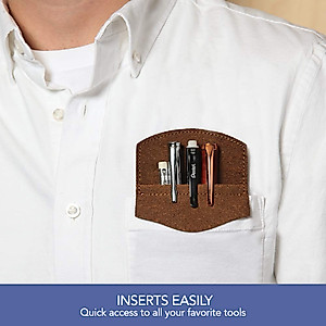 WANDERINGS Genuine Leather Pocket Protector - 3.5" x 6.25" - Handmade Leather Pen and Pencil Pocket Pouch Organizer for Office and Home