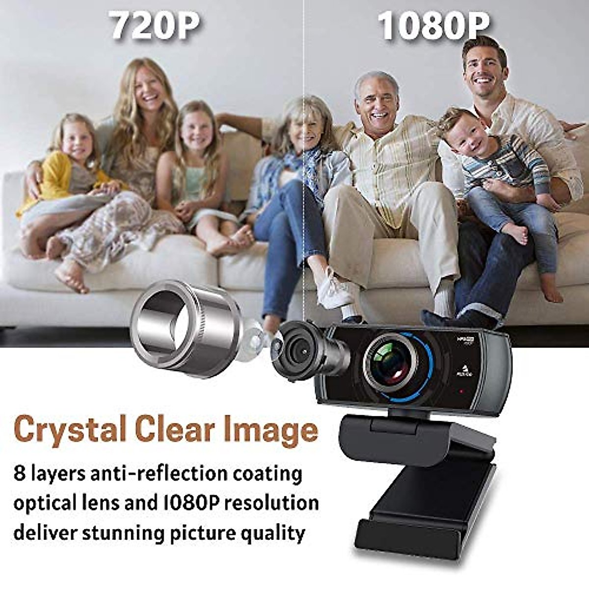 NexiGo N980P 1080P 60FPS Webcam with Microphone, HD USB Computer Camera, Built-in Dual Noise Reduction Mics, 120 Degrees Wide-Angle for Zoom/Skype/FaceTime/Teams, PC Mac Desktop (Renewed)