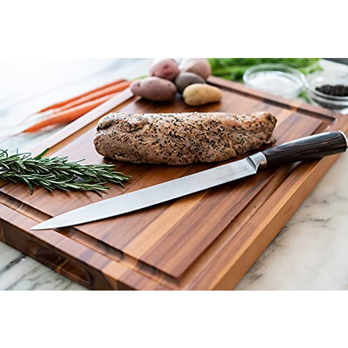 GRANDTIES Damascus Style Slicing Carving Knife - 10 Inch Full Tang High Carbon German Stainless Steel Brisket Kitchen Knives - Long Slicer & Carver - Ergonomic Pakkawood Handle - With Gift Box