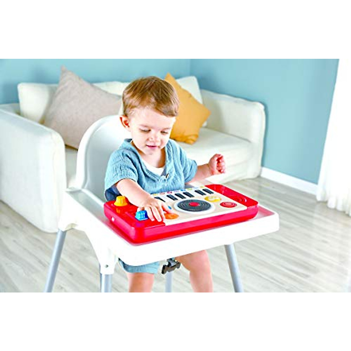 Hape Kids Portable DJ Mix and Spin Studio Music Toy Playset with Lights, Sound, and 18 Key Keyboard for Kids Ages 1 to 5 Years , Red