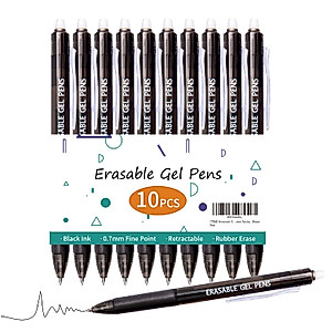 Vitoler 10 Pack Erasable Gel Pens, 0.7 mm Fine Point Retractable Pens, Black Ink Erasable Pens for Completing Sudoku and Crossword Puzzles