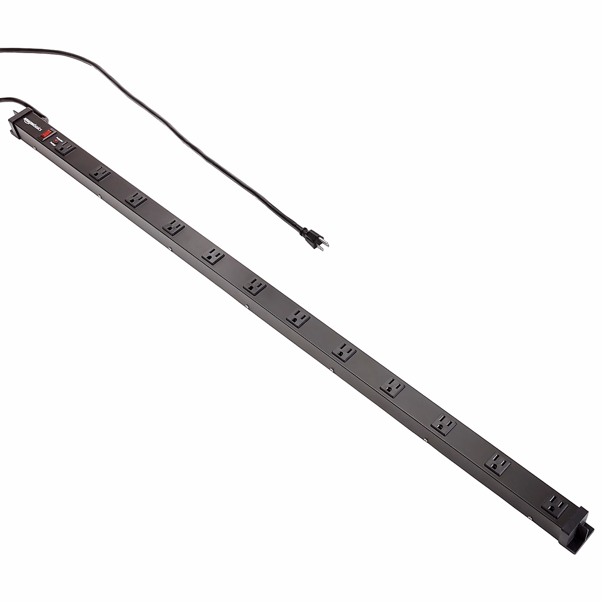 Amazon Basics Heavy Duty Metal Surge Protector Power Strip with Mounting Brackets - 12-Outlet, 600-Joule (15A On/Off Circuit Breaker)