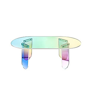 KSacry Acrylic Coffee Tables Modern Accent Night Stand Iridescent Table Coffee Table Side Table Round End Table Modern Chic Desk-Living for Office Home Decor (4 Legs Style, 37.4"L X 19.7"W X 13.8"H)