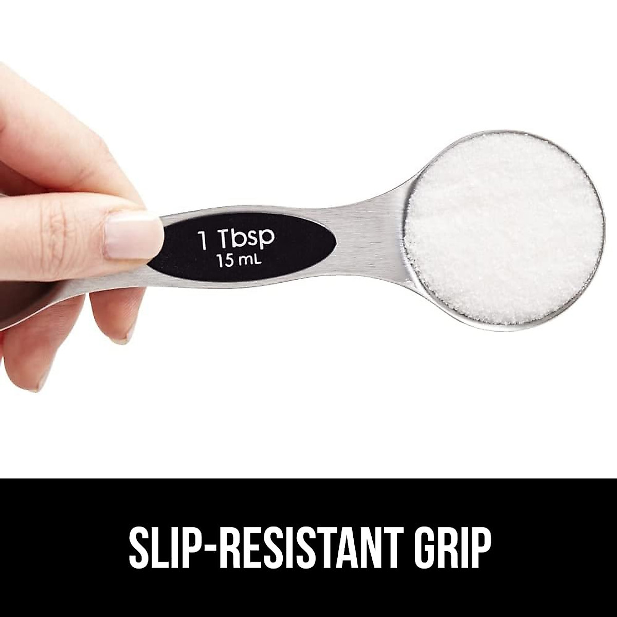 Gorilla Grip Magnetic Measuring Spoons 8 Piece Set, Stainless Steel Metal Cups, Dual Sided Nesting Design, Metric and US, Precise Teaspoon Measurements, Baking and Cooking Supplies, Gifts, Black