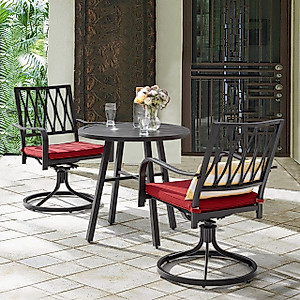 NUU GARDEN 3 Pieces Swivel Rocker Patio Bistro Set Outdoor Furniture Porch Cushioned Swivel Rocker Chairs Conversation Sets with Round Iron Coffee Table,Black&Red