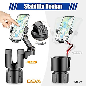 CYEVA Cup Holder Phone Mount for Car, 2 in 1 Cup Holder Expander for Car with 360°Rotation Long Arm Cell Phone Holder for Car Compatible with All Smartphones