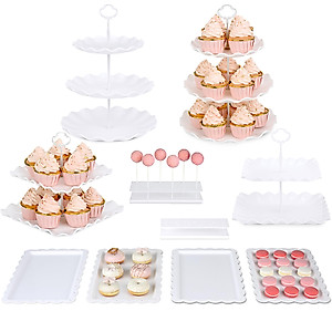 Pack of 10 NWK Cake Stand, Cupcake Stand, with 2X Large 2-Tier Cupcake Stands + 2X Large 3-Tier Cupcake Stands + 4 x Appetizer Trays +2 x Cake Pop Stands Perfect for Birthday Baby Shower Party