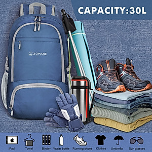 ZOMAKE Lightweight Packable Backpack 30L - Foldable Hiking Backpacks Water Resistant Compact Folding Daypack for Travel(Navy Blue)