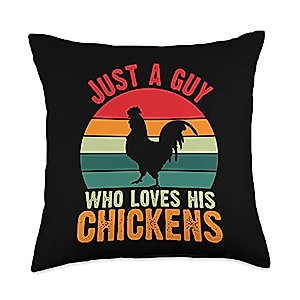 Chicken Apparel Designs Co Just a Guy Who Loves Retro Vintage Chicken Throw Pillow, 18x18, Multicolor
