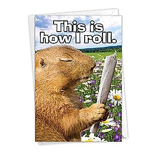 NobleWorks - 1 Happy Birthday Card with Funny Animals - Wildlife and Pet Humor, Fun Birthday Celebration Notecard - How I Roll C3956BDG