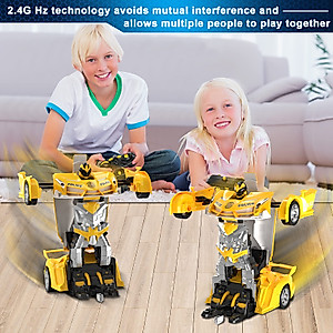 FDJ Remote Control Car - 2 in 1 Transform Car Robot, One Button Deformation to Robot with Flashing Lights, 1:18 Scale Transforming Car, 360 Degree Rotating Drifting Toys for 5+ Year Old Boys