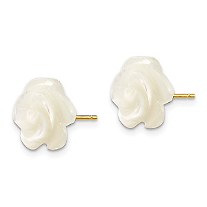 Beautiful 14k 10mm White Mother of Pearl Flower Design Post Stud Earrings