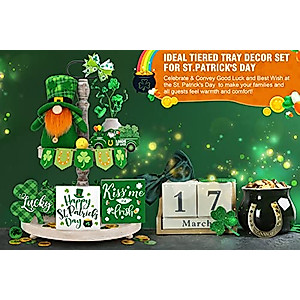 21 PCS St. Patrick's Day Decorations for Home St. Patrick's Day Tiered Tray Decor Set - Shamrock Decor Lucky Wood Sign Irish Kiss St. Patrick's Day Decor for Saint Patrick's Day Home Table Shelf