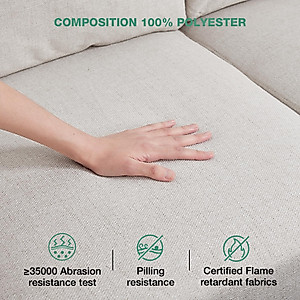 Novilla 57" Loveseat Sofa Small Couch for Living Room, Loveseat Sofa Couch Linen Fabric Upholstered Futon, Small Loveseat Sofa with 2 Bolster Pillows for Apartment, Bedroom, Toolless Assembly,Beige