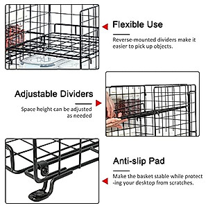 Stackable Wire Basket for Kitchen & Pantry, 4 Tier Countertop & Cabinet Spice Rack with Adjustable Dividers, Metal Spice Organizer Storage Basket for Spice Canned Snack Black